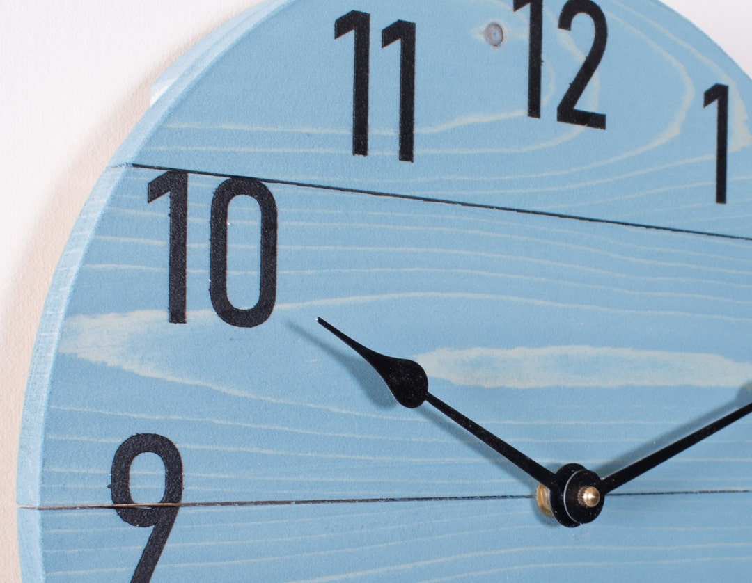 Blue Solid Wood Handmade Wall Clock, Minimalist Wooden Clock, Large ...