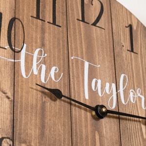 Family Name Wood Wall Clock, Cursive Wall Clock, Personalized Farmhouse ...