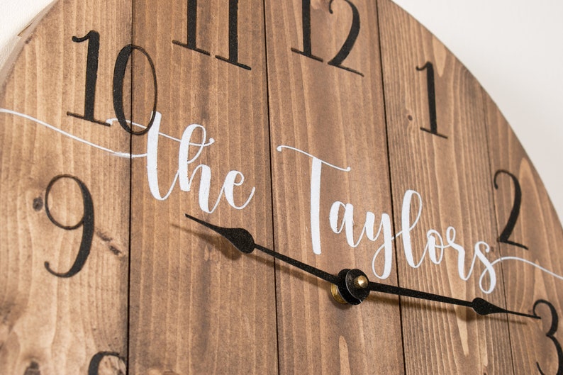 Family Name Wood Wall Clock, Cursive Wall Clock, Personalized Farmhouse ...
