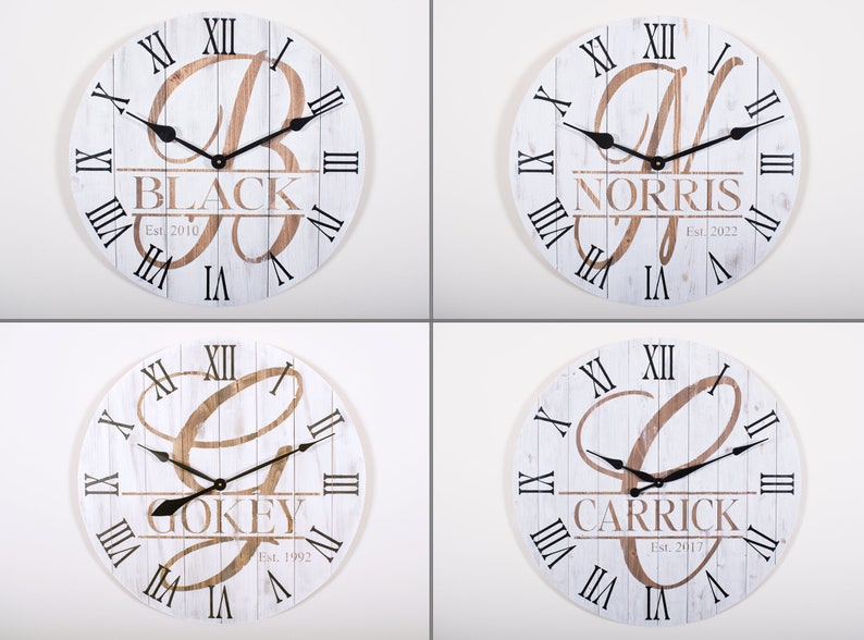 Monogram Wood Wall Clock Whitewash Distressed Clock - Etsy