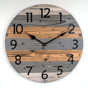 Handmade Wood Wall Clock, 12" to 30", Gray White Scorched Rustic Clock ...