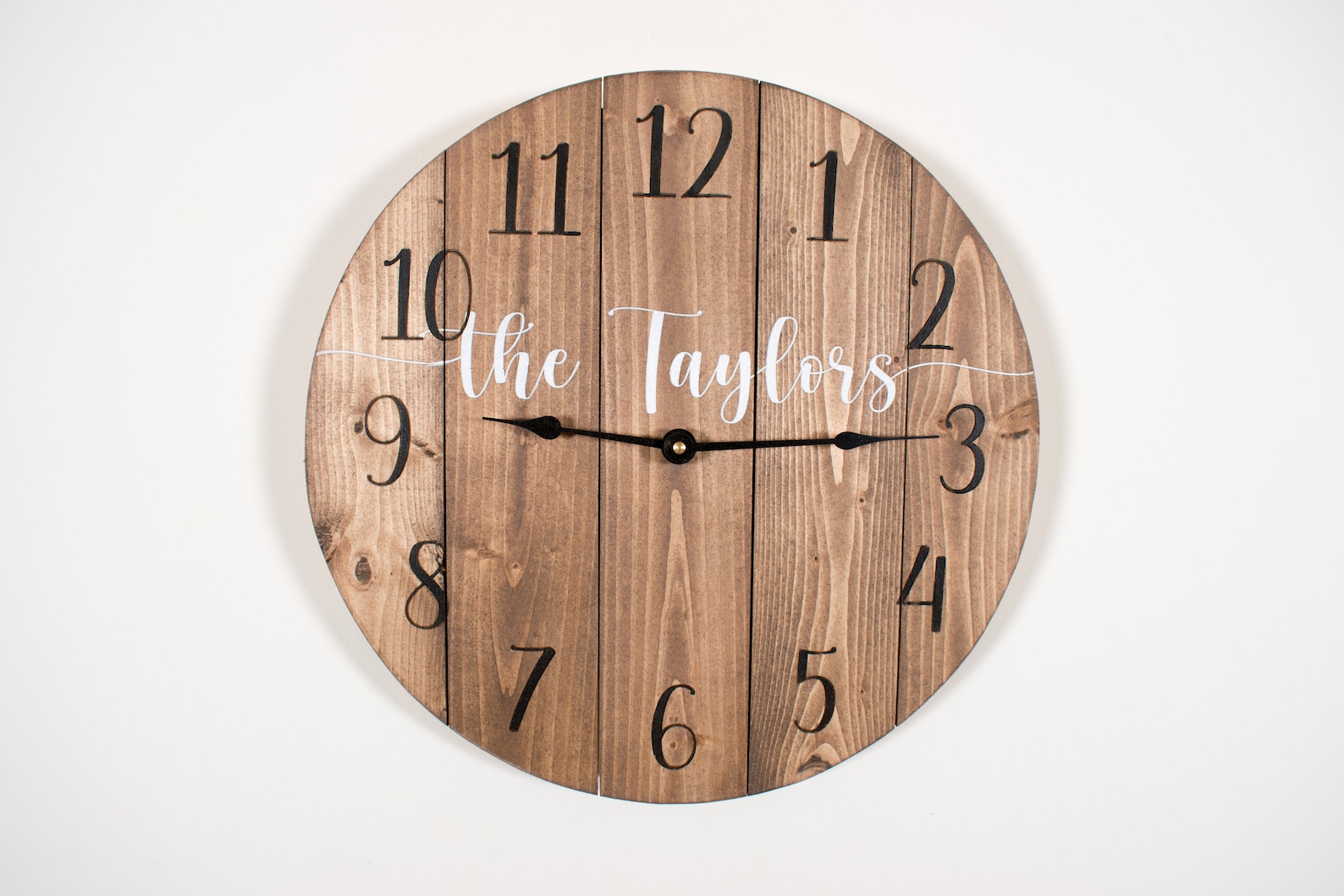 Family Name Wood Wall Clock, Cursive Wall Clock, Personalized Farmhouse ...