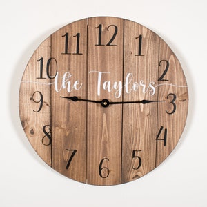 Family Name Wood Wall Clock, Cursive Wall Clock, Personalized Farmhouse ...