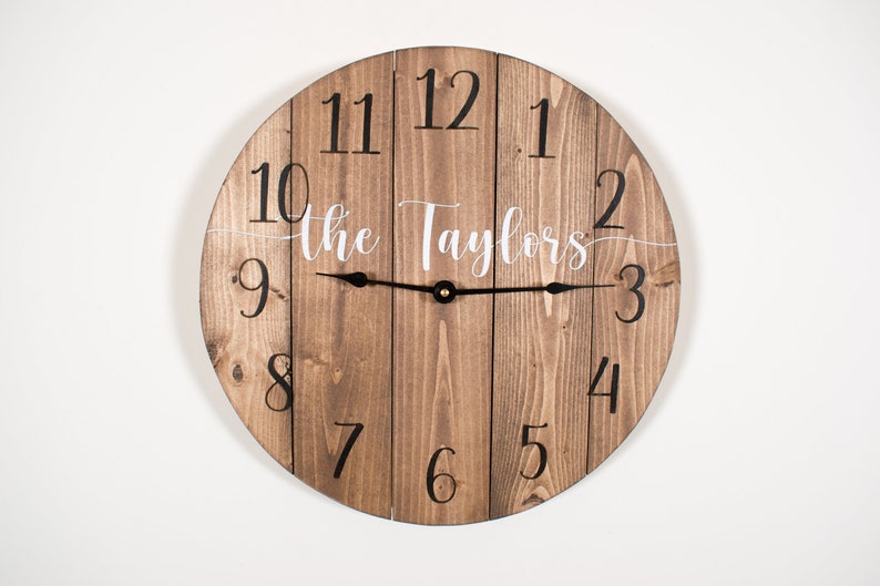 Family Name Wood Wall Clock, Cursive Wall Clock, Personalized Farmhouse ...