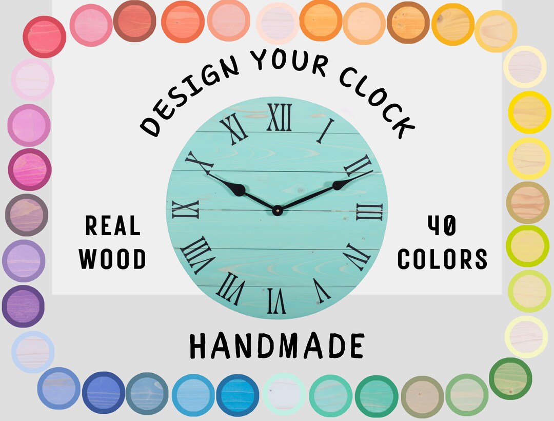 Colorful Handmade Wood Wall Clock, Design Your Clock, Custom Wood Wall ...