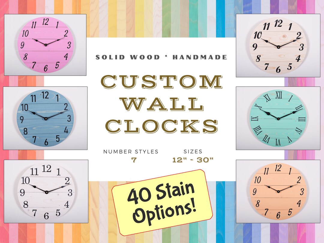 Colorful Handmade Wood Wall Clock, Design Your Clock, Solid Wood, Large ...