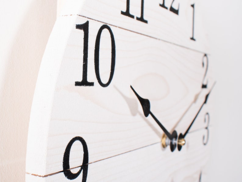 White Stain Solid Wood Handmade Wall Clock, Minimalist Wooden Clock ...