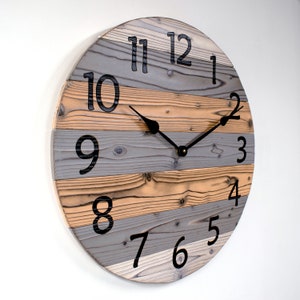 Handmade Wood Wall Clock, 12" to 30", Gray White Scorched Rustic Clock ...