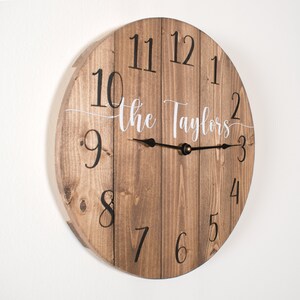Family Name Wood Wall Clock, Cursive Wall Clock, Personalized Farmhouse ...
