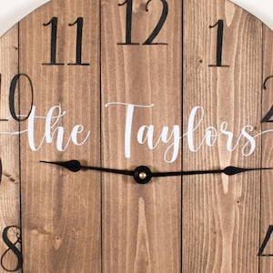 Family Name Wood Wall Clock, Cursive Wall Clock, Personalized Farmhouse ...