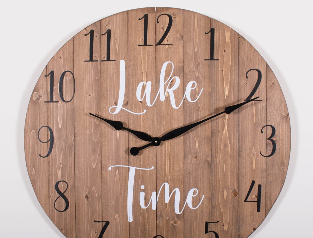 Lakehouse Decor, Handmade Silent Wood Wall Clock, Brown Wooden Clock ...