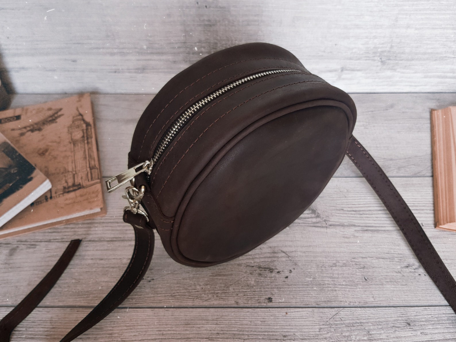 Leather Crossbody Bag, Round Leather Bag Women, Small Crossbody Purse ...