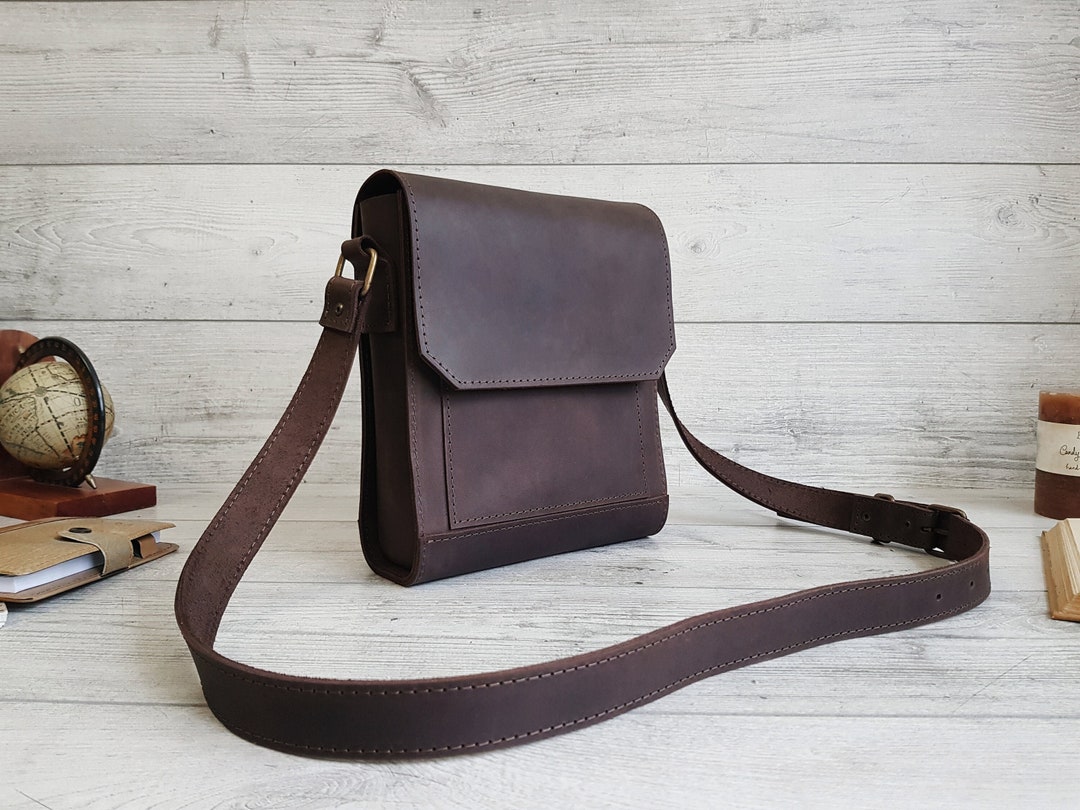 Leather Mens Crossbody Bag, Small Shoulder Bag for Men, Brown Leather ...