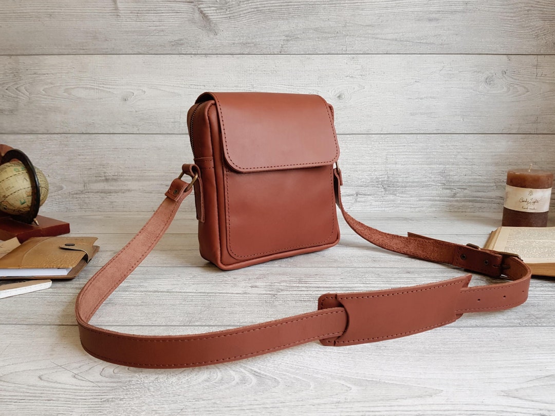 Leather Mens Crossbody Bag, Shoulder Bag for Men, Small Brown Handbag ...