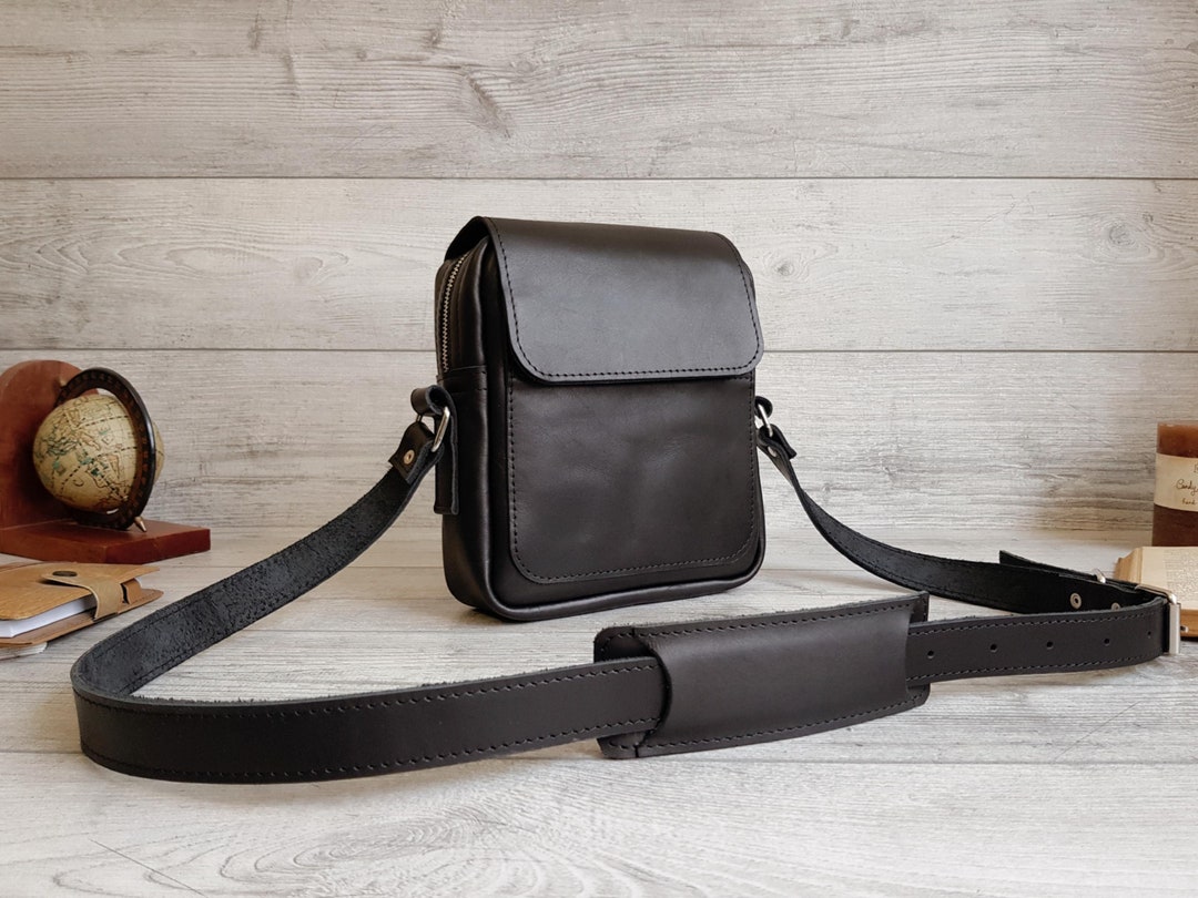 Leather Mens Crossbody Bag, Shoulder Bag for Men, Small Black Handbag ...
