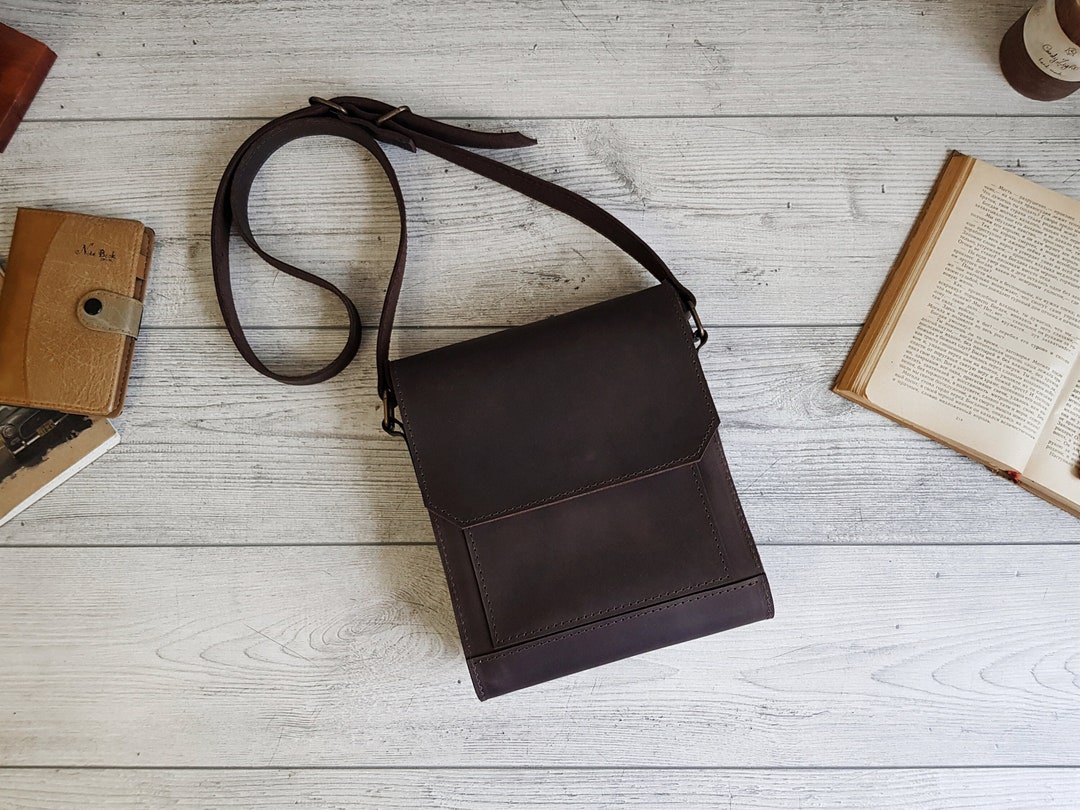 Leather Mens Crossbody Bag, Small Shoulder Bag for Men, Brown Leather ...