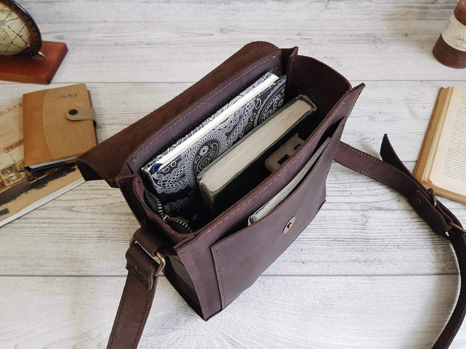 Leather Mens Crossbody Bag, Small Shoulder Bag for Men, Brown Leather ...