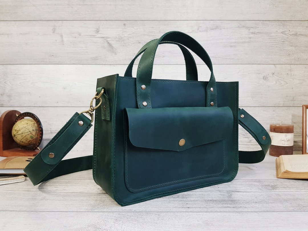 Leather Purse Women, Crossbody Bag, Laptop Tote Bag, Green Shoulder Bag ...