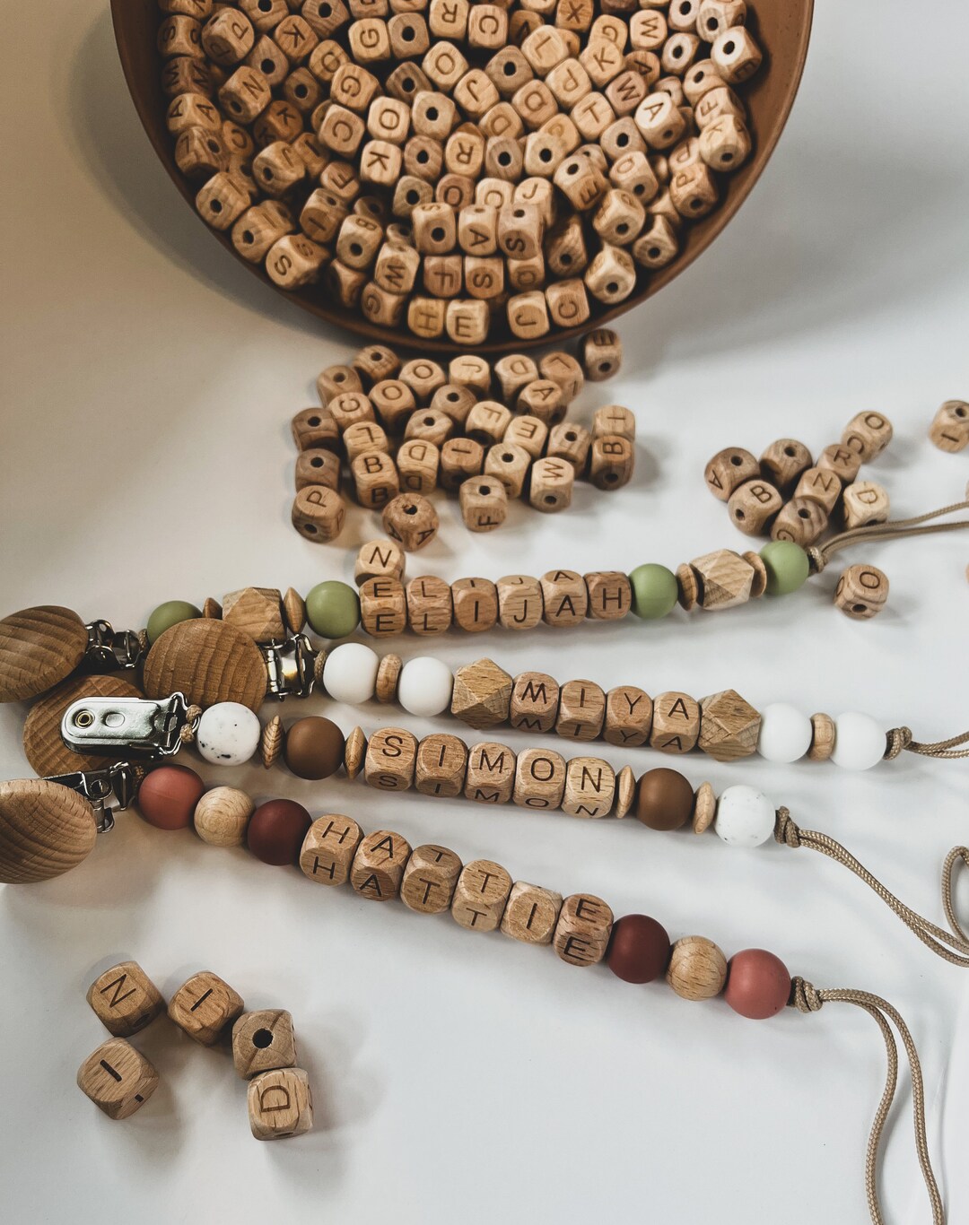 Wooden Pacifier Clip With Name Custom Pacifier Clip Wooden Bead Binky ...