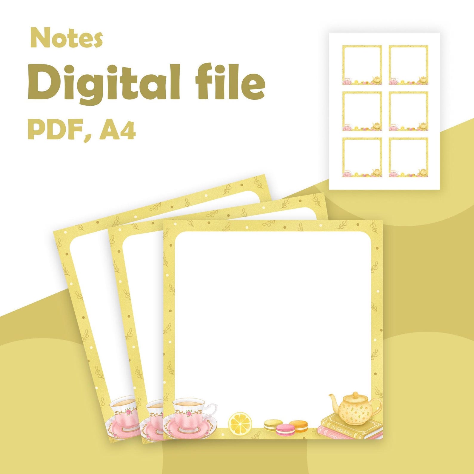 Tea Theme Printable Sticky Notes: Memo Pad Stationery (PDF) - Etsy