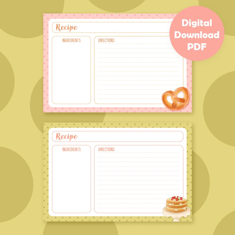 Printable Recipe Cards: Baking Illustrations (PDF) - Etsy