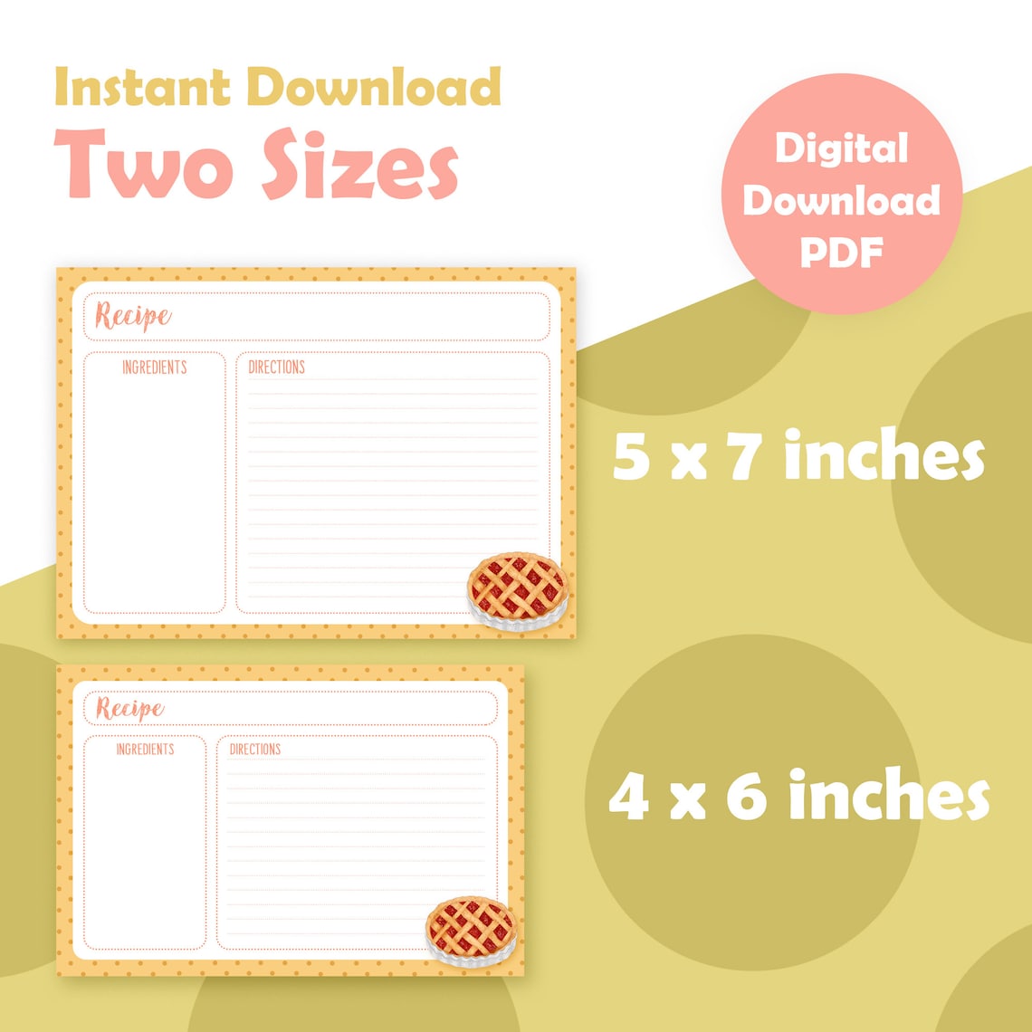 Printable Recipe Cards Recipe Templates Printable 5x7 - Etsy