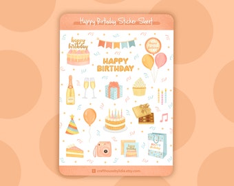 Happy Birthday Sticker Sheet Bullet Journal Scrapbooking Cute ...