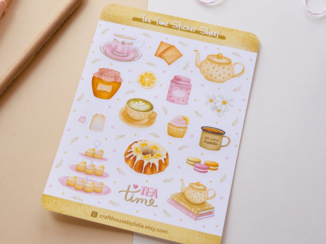 Tea Stickers Tea Sticker Sheet Tea Time Stickers Planner - Etsy