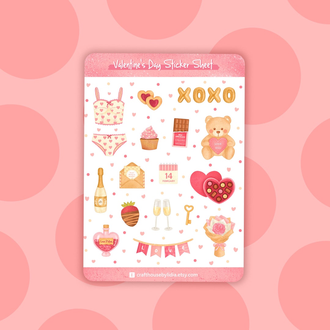Valentine's Day Sticker Sheet | Valentines Stickers - Etsy