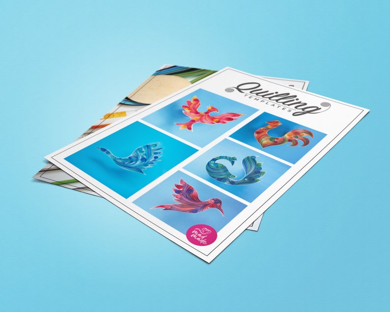 Paper Quilling Template Five Bird Pack Peacock Falcon Rooster Crane ...