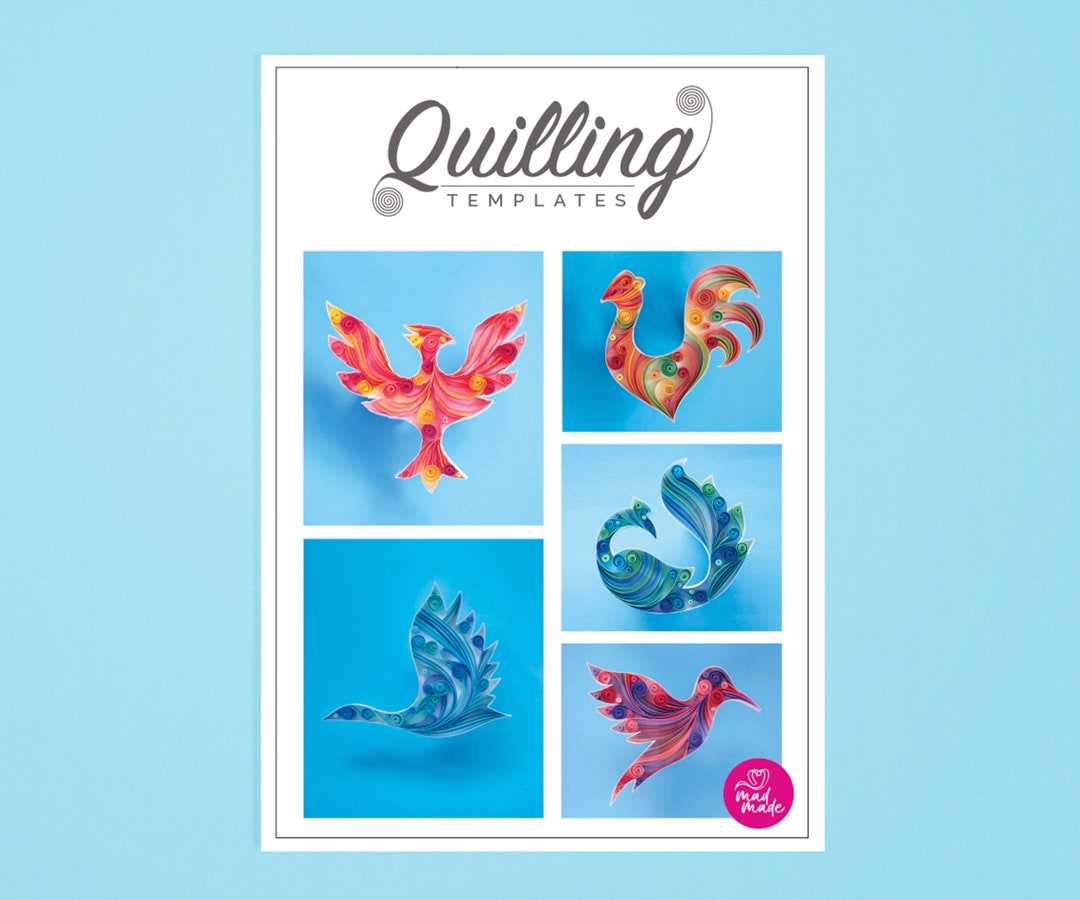 Paper Quilling Template Five Bird Pack Peacock Falcon Rooster Crane ...