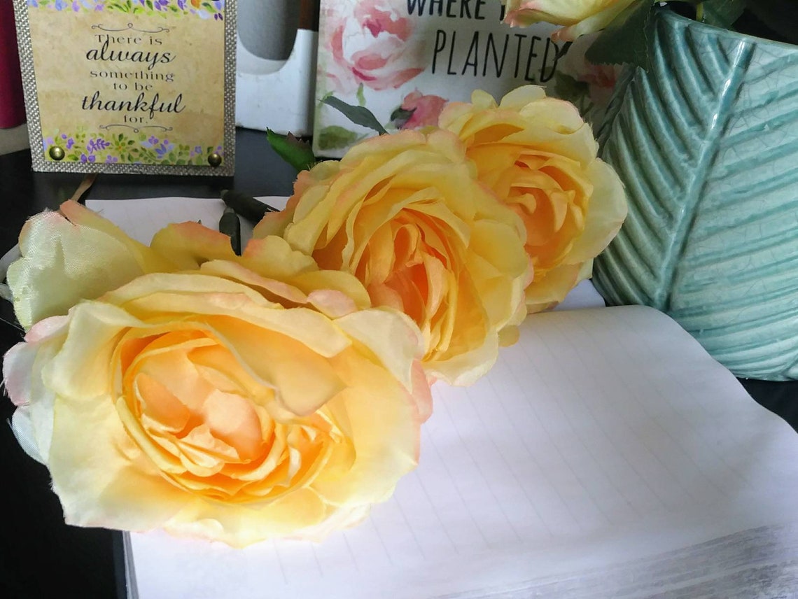 Yellow Rose 6 Flower Pen Set With Teal Vase-flower Pen Set-unique Gift ...