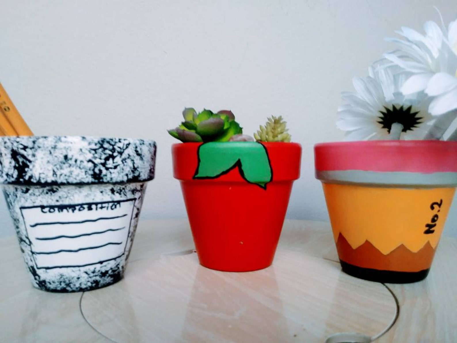 Set of 3 School Themed Flower Planters-teacher Appreciation Gifts-candy ...