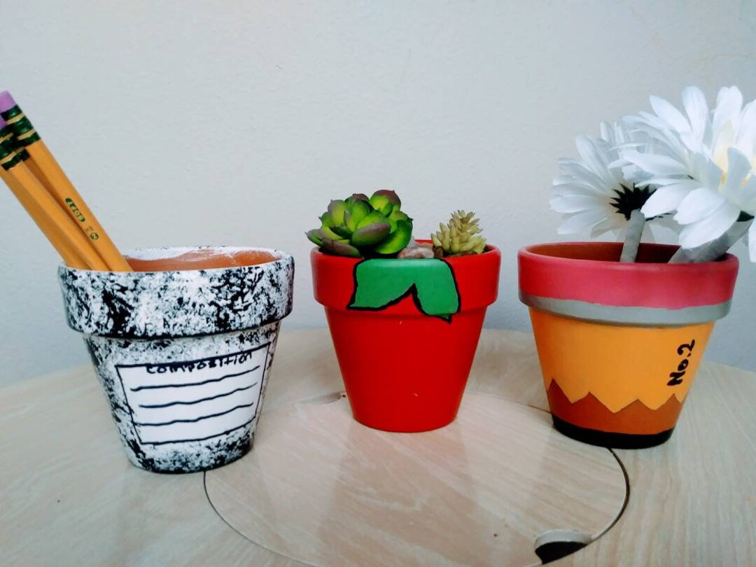 Set of 3 School Themed Flower Planters-teacher Appreciation Gifts-candy ...