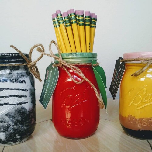 School Themed Mason Jar Set-teacher Appreciation Gift-back to | Etsy