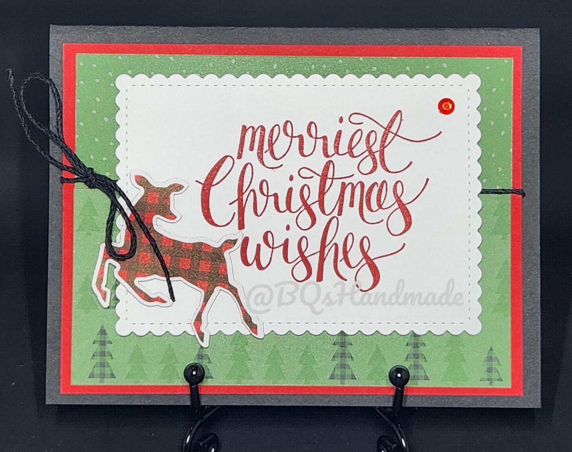 Merriest Christmas Wishes Reindeer Themed Card | Handmade | Blank ...