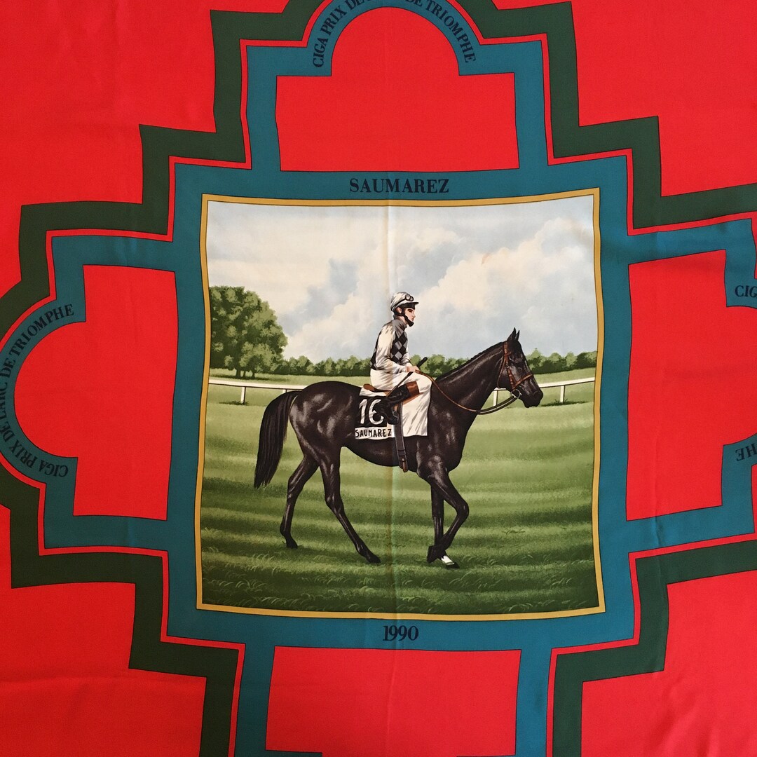 Gorgeous Vintage Equestrian Silk Scarf Arc De Triomphe 1990 Saumarez ...