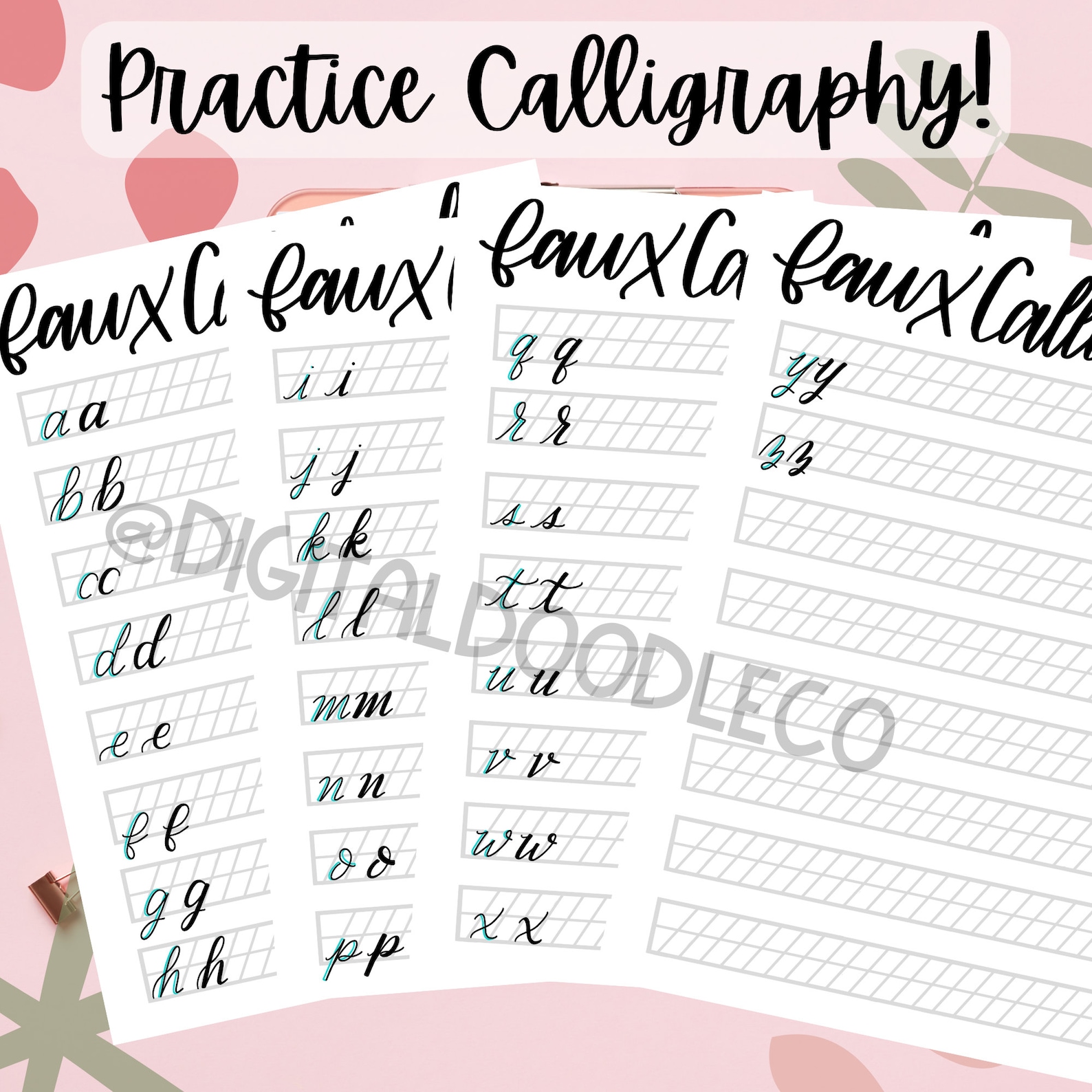 Faux Calligraphy Worksheets by Digitaldoodleco | Hand-lettering ...