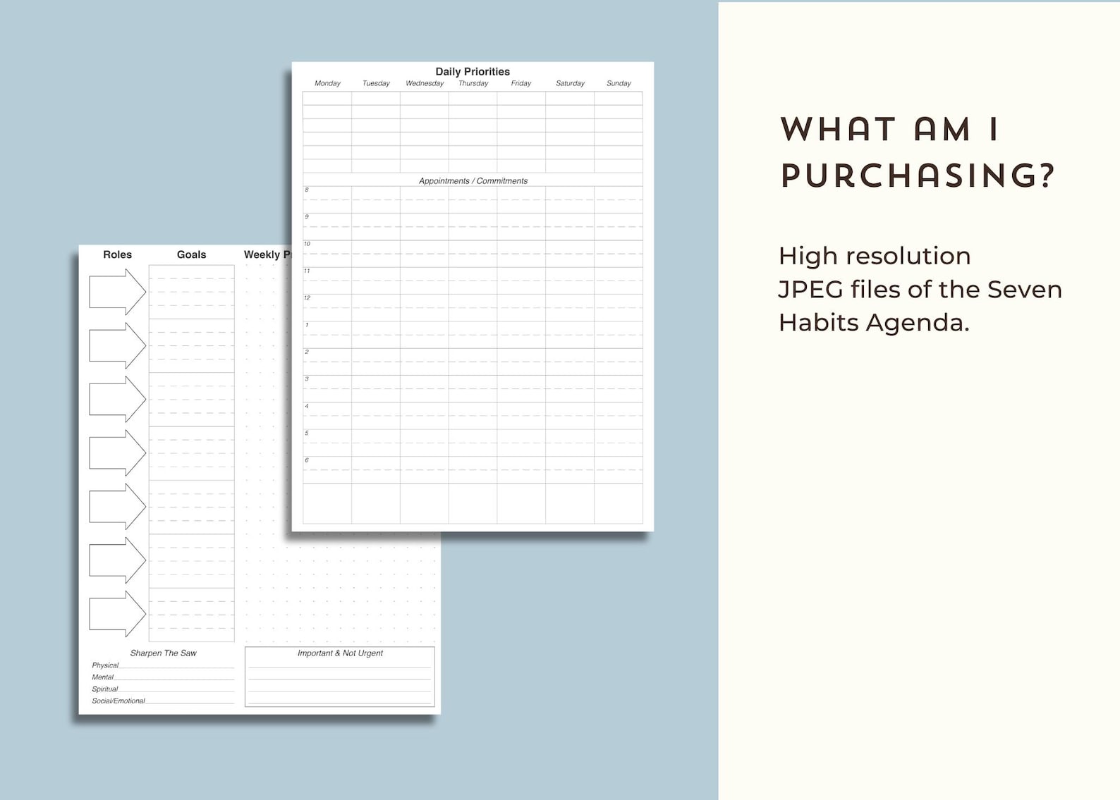 7 Habits Weekly Planner | Printable Calendar Agenda | Roles and Goals ...