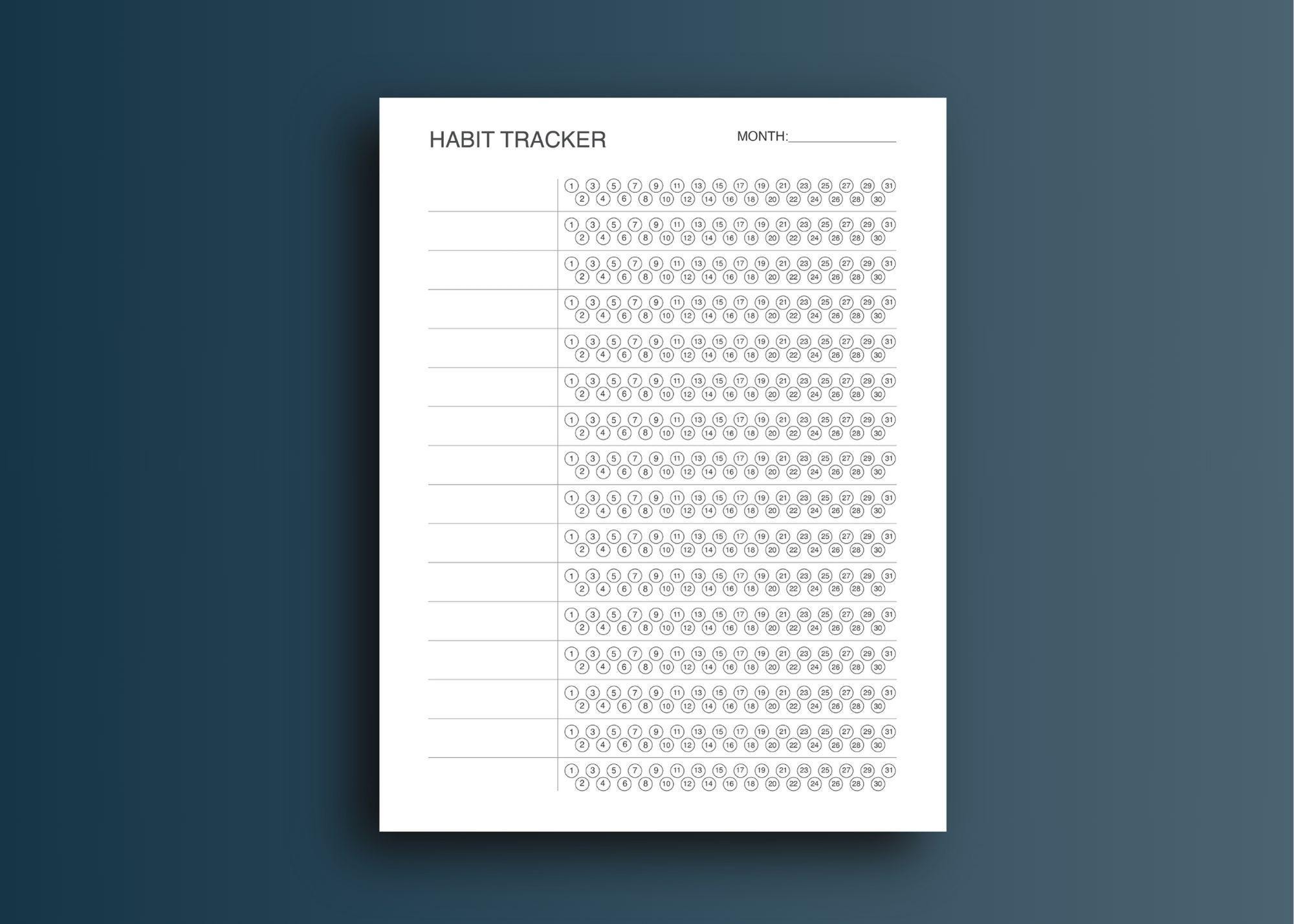 Habit Tracker | Daily Month-long Printable Habit Chart | Includes 4 ...