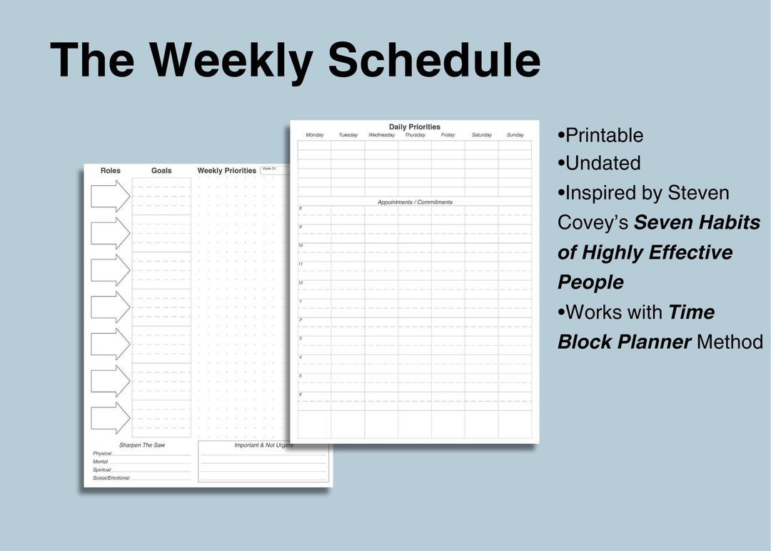 7 Habits Weekly Planner | Printable Calendar Agenda | Roles and Goals ...