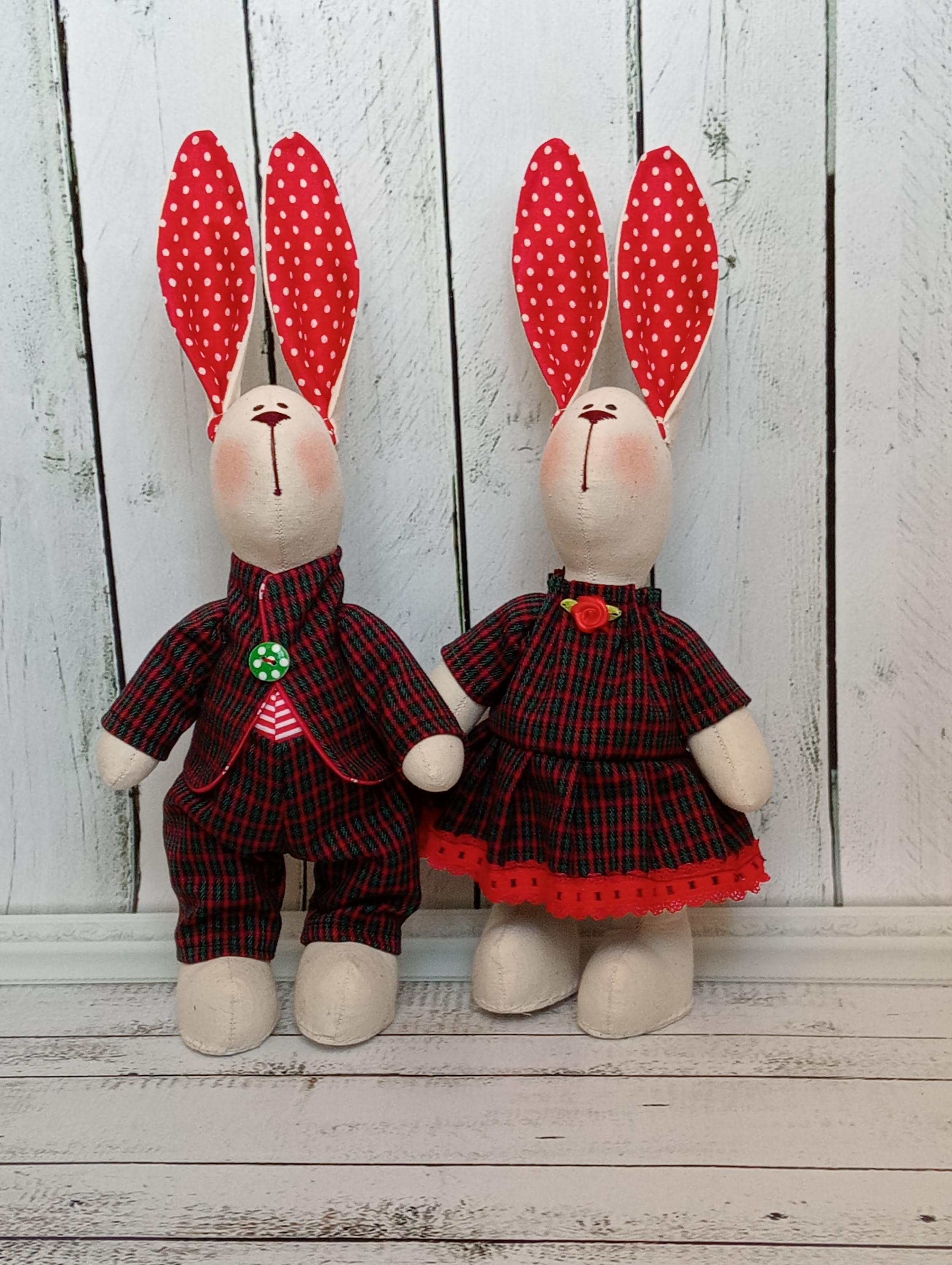 Adorable Pair of Textile Handmade Bunnies Toys for Christmas and New ...