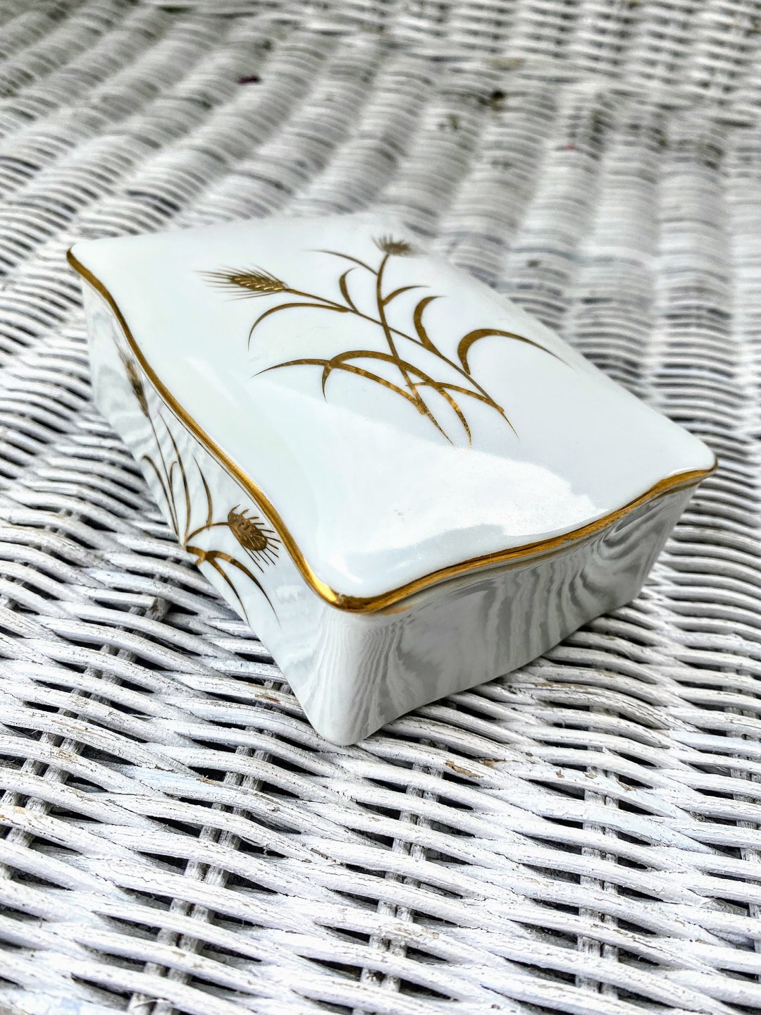 Vintage Lefton China Gold Trim Cigarette Box, Trinket Box, Gold Wheat ...
