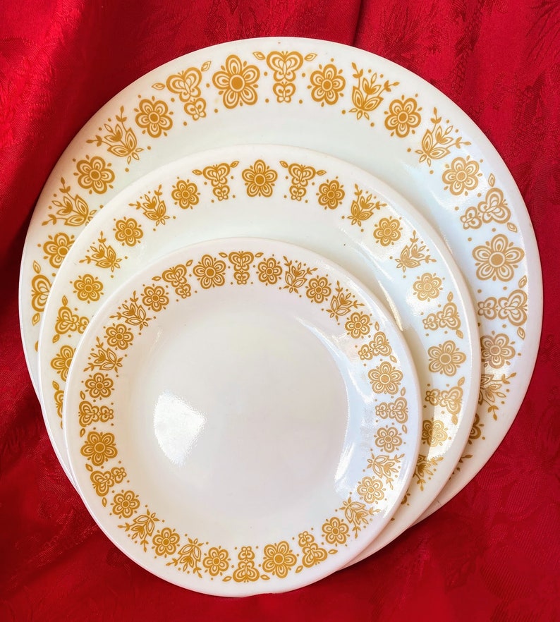 Vintage Corelle Butterfly Gold Plates, Mugs, Creamers, Bowls, Various ...