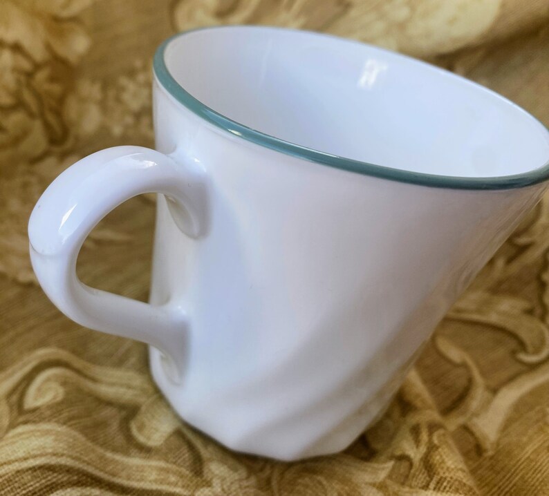 Vintage Corelle by Corning White Swirl Mugs With Green Rim, Set of 4 - Etsy