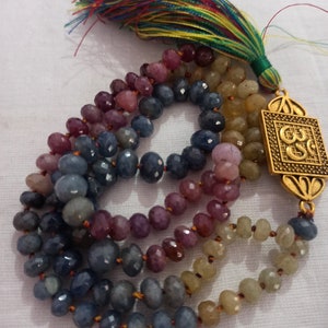 Natural Multi Sapphire Japa Mala Prayer Faceted Beads 108 Beads AAA 337 ...