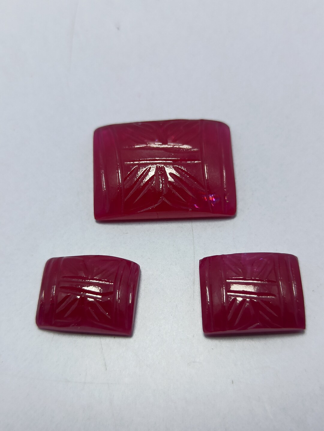 AAA Natural Ruby Rectangle Carving Cabochon 29 Carat 3 Piece Set ...