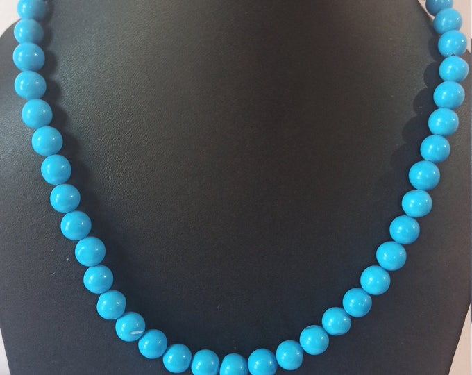Blue Turquoise Recon Smooth Round Beads Necklace - Etsy