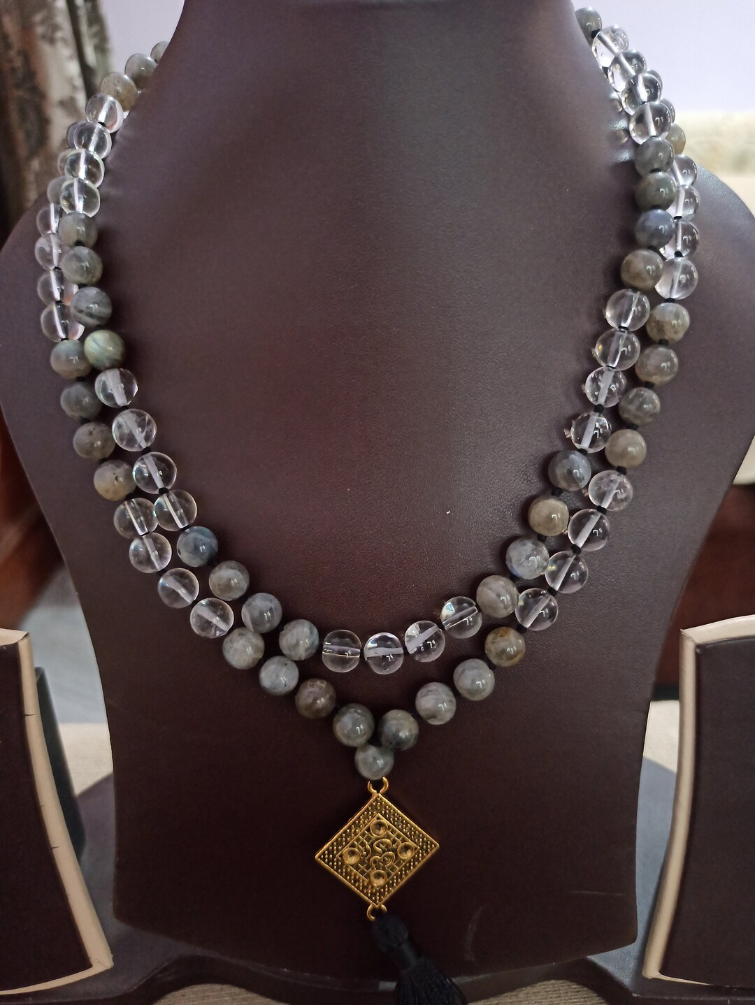Labradorite Clear Quartz Japa Mala Prayer Beads 108 Beads AAA Round ...