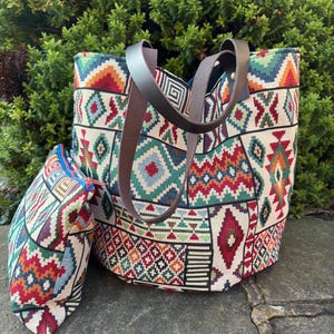 Recycled Denim & Aztec Shoulder Bag//bucket Tote Bag//large Shopping ...
